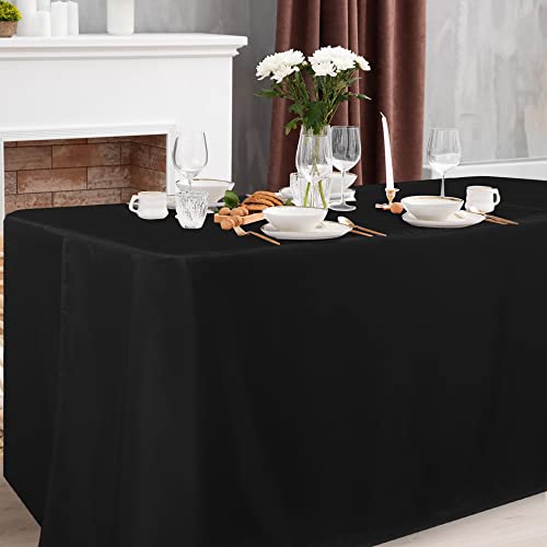 Obstal 2 Pack Black Tablecloth Fitted Table Clothes for 6 Foot Rectangle Tables - Water Resistant Washable Fabric Polyester Rectangle Table Cover for Outdoor/Indoor Uses(72L x 30W x 30H Inches, Black)