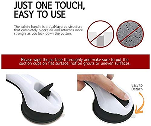 FChome 2 pcs Shower Wall Suction Cup Grab Bars with 4 pcs Self-Adhesive Hooks, Bathroom Balance Bar-12 Inch Shower Handle Bar Offers Safe Grip with Strong Hold Suction Cup for Safety Grip Grab,Gray.