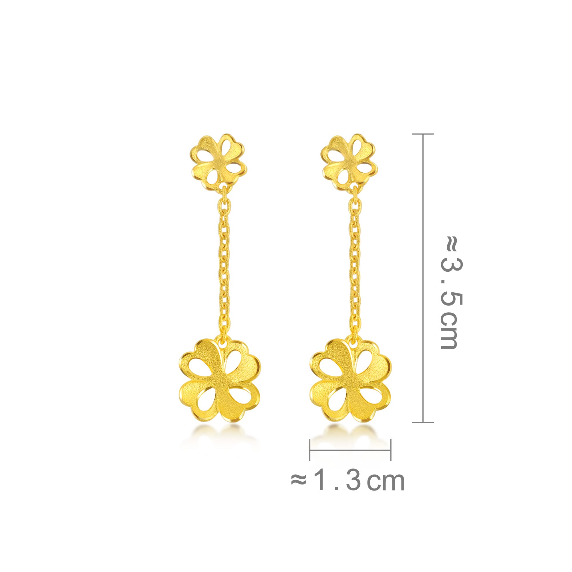 CHOW SANG SANG 999.9 24K Solid Gold Four Leaf Clover Drop Earrings for Women and Wedding Occasion 78816E