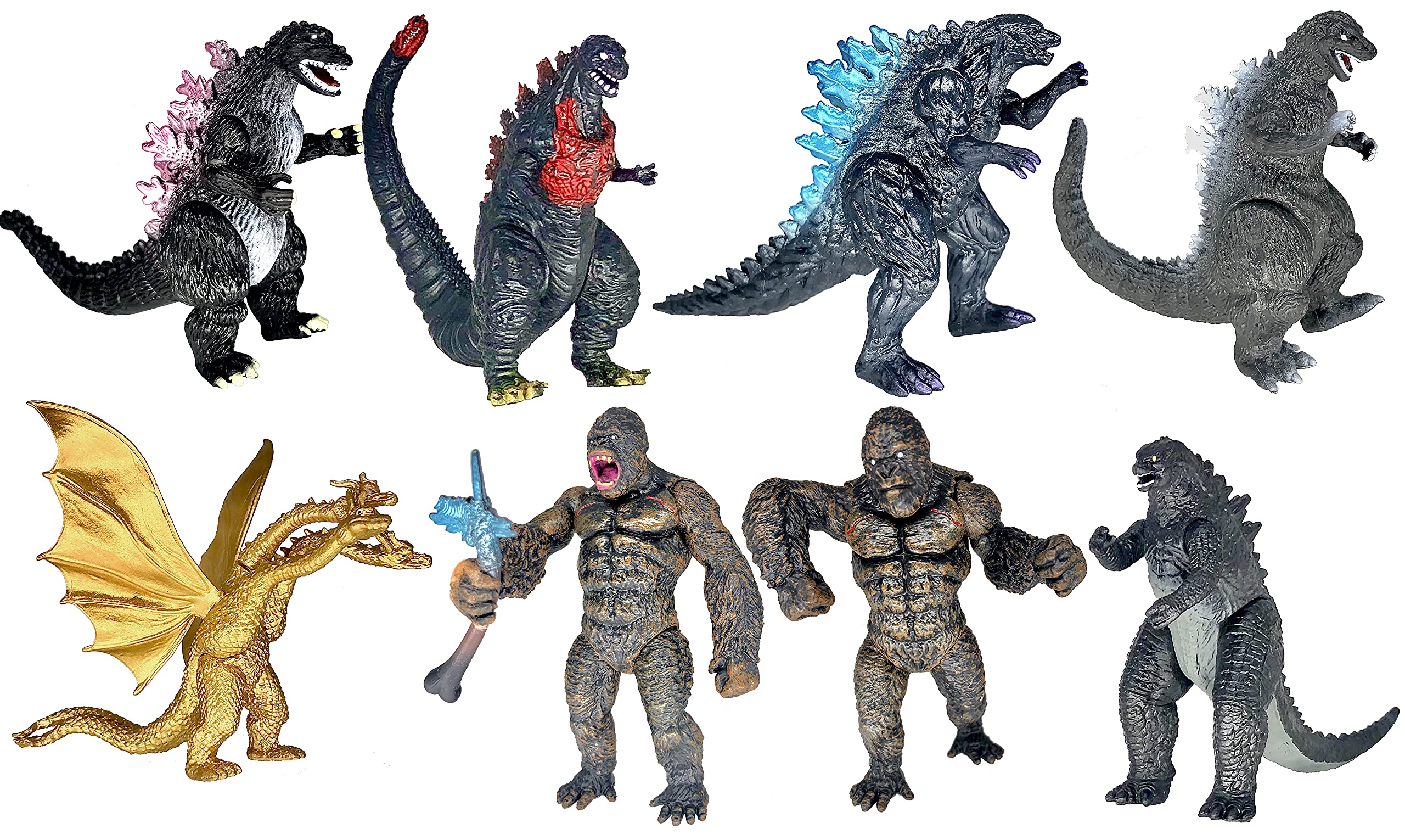 TwCare Set of 8 Attacking King Kong vs Godzilla Toys Movable Joint Action Figures King of The Monsters Ghidorah Birthday Kid Gift Cake Toppers