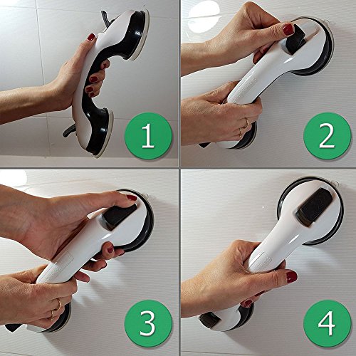 FChome Shower Wall Suction Cup Grab Bars,12 Inches Shower Handle Bar Offers Safe Grip with Strong Hold Suction Cup for Safety Grip Grab in Bathroom,Gray