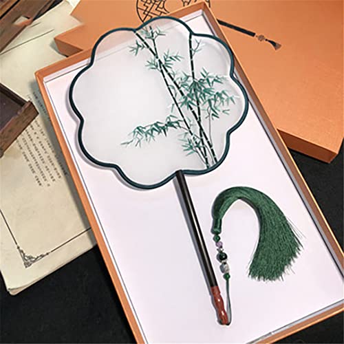 Chinese Suzhou Double-Sided Embroidery Hand Held Fan, China Hanfu Ancient Dance Translucent Silk Round Circular Fan with Tassel