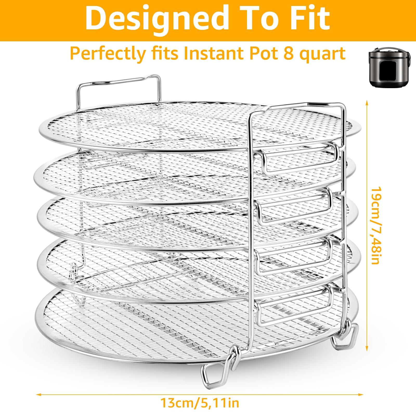 GBACHOOSE Dehydrator Rack Stainless Steel Stand Accessories Compatible with Instant Pot 8 Qt Pressure Cooker and Air Fryer Rack, Stainless Steel Cooker Rack with Five Stackable Layers