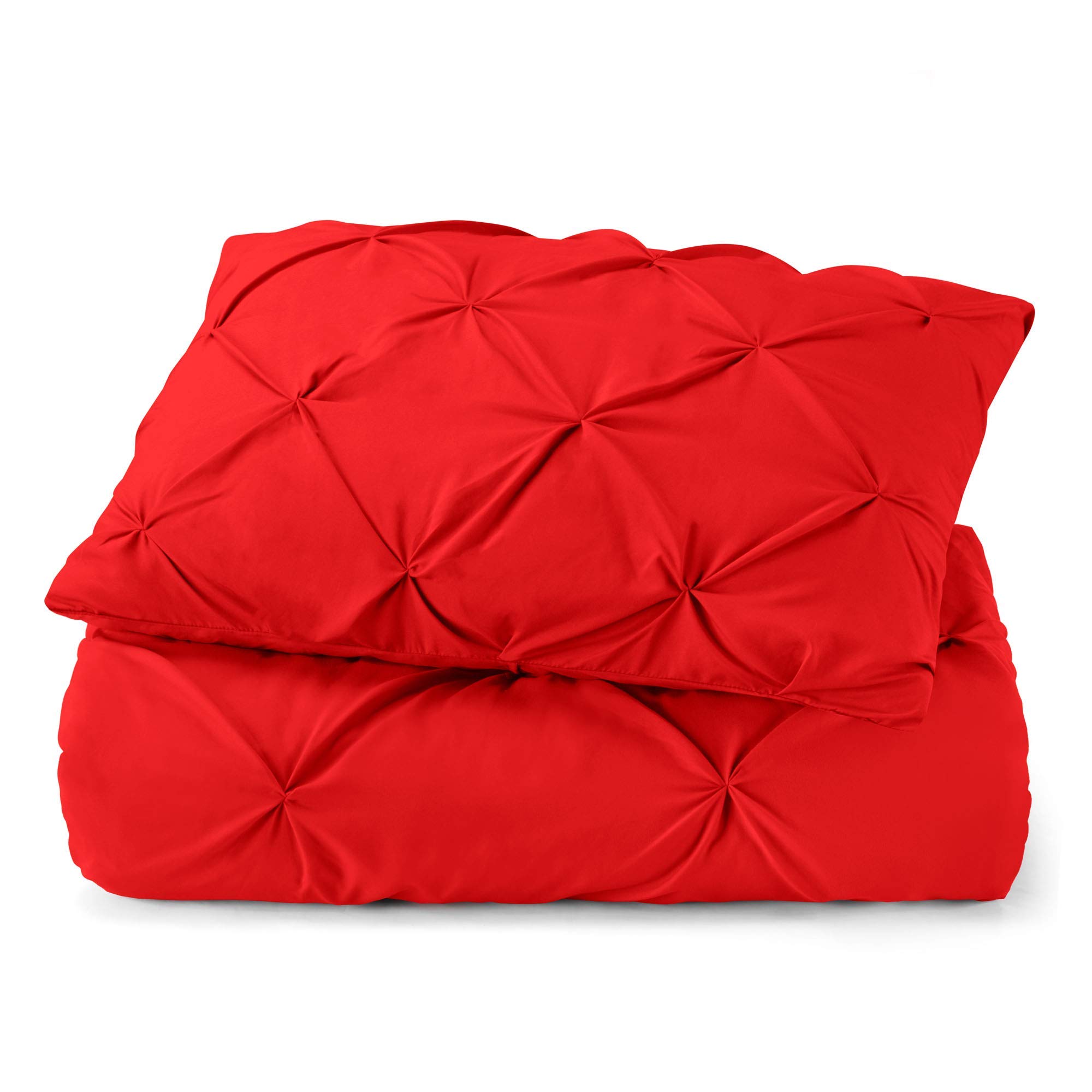 Good Night Bedding Duvet Cover Set - Pinch Pleated 3 Piece Duvet Cover Set 100% Cotton 800 Thread Count with Zipper & Corner Ties Tuffed Pattern Pintuck Decorative (King/Cal King, Red) Duvet Set