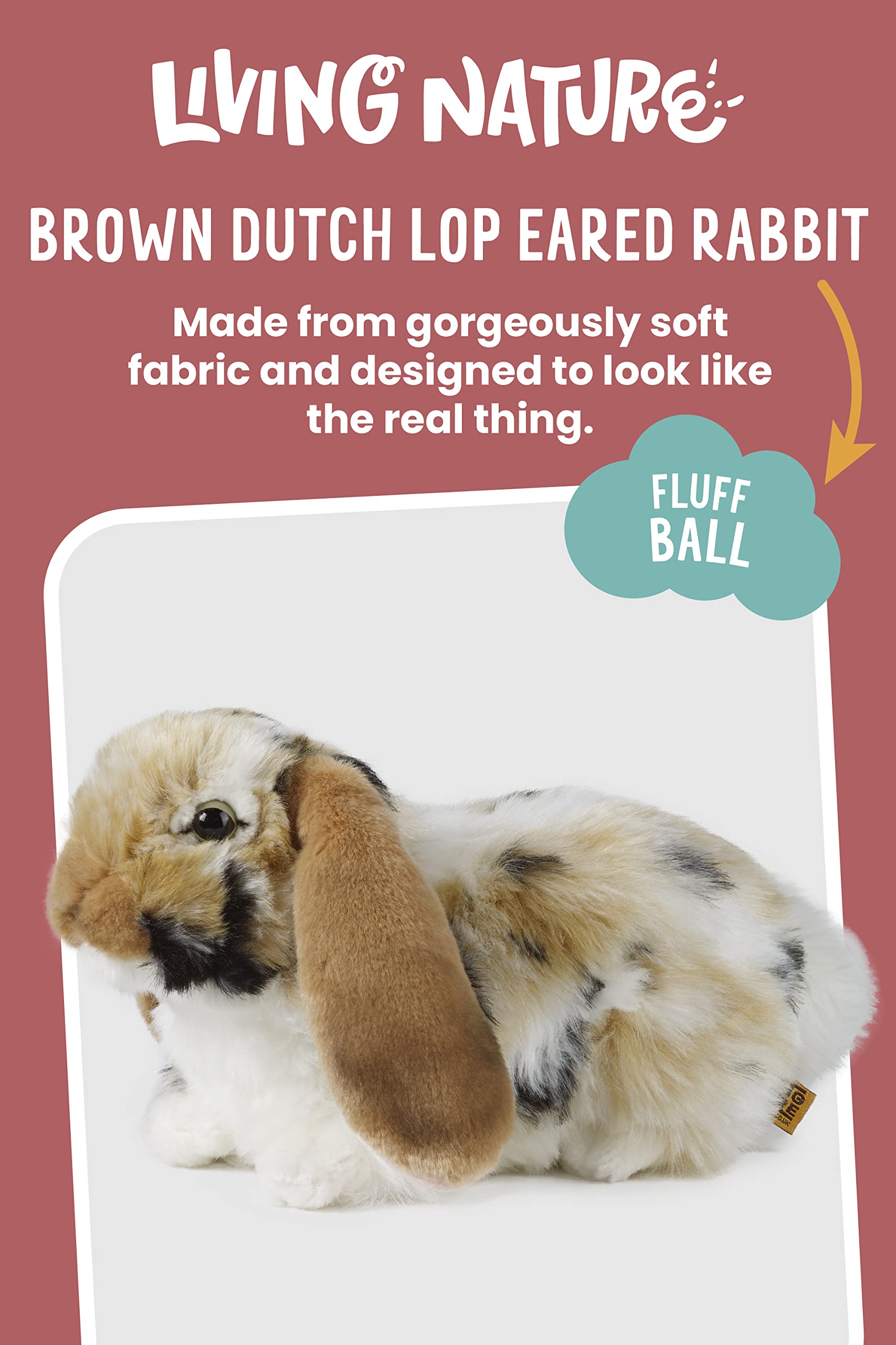 Living Nature Brown Dutch Lop Eared Rabbit Stuffed Animal | Fluffy Rabbit Animal | Soft Toy for Kids | 10 inches