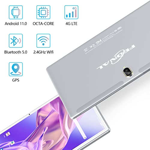 Tablet 10.1 inch Android 11.0 Tablet, 64GB ROM + 4GB RAM Octa-Core Processor 4G Phone Call Tablet, 1080P FHD IPS, 13MP Camera, 128GB Expand Support, Dual SIM Slot | WiFi | GPS | Bluetooth (Silver)