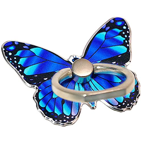 Kinizuxi Cell Phone Ring Holder, Butterfly Phone Ring Grip Stand 360°Rotation Finger Ring Kickstand Compatible with iPhone,All Android Smartphone (Blue)