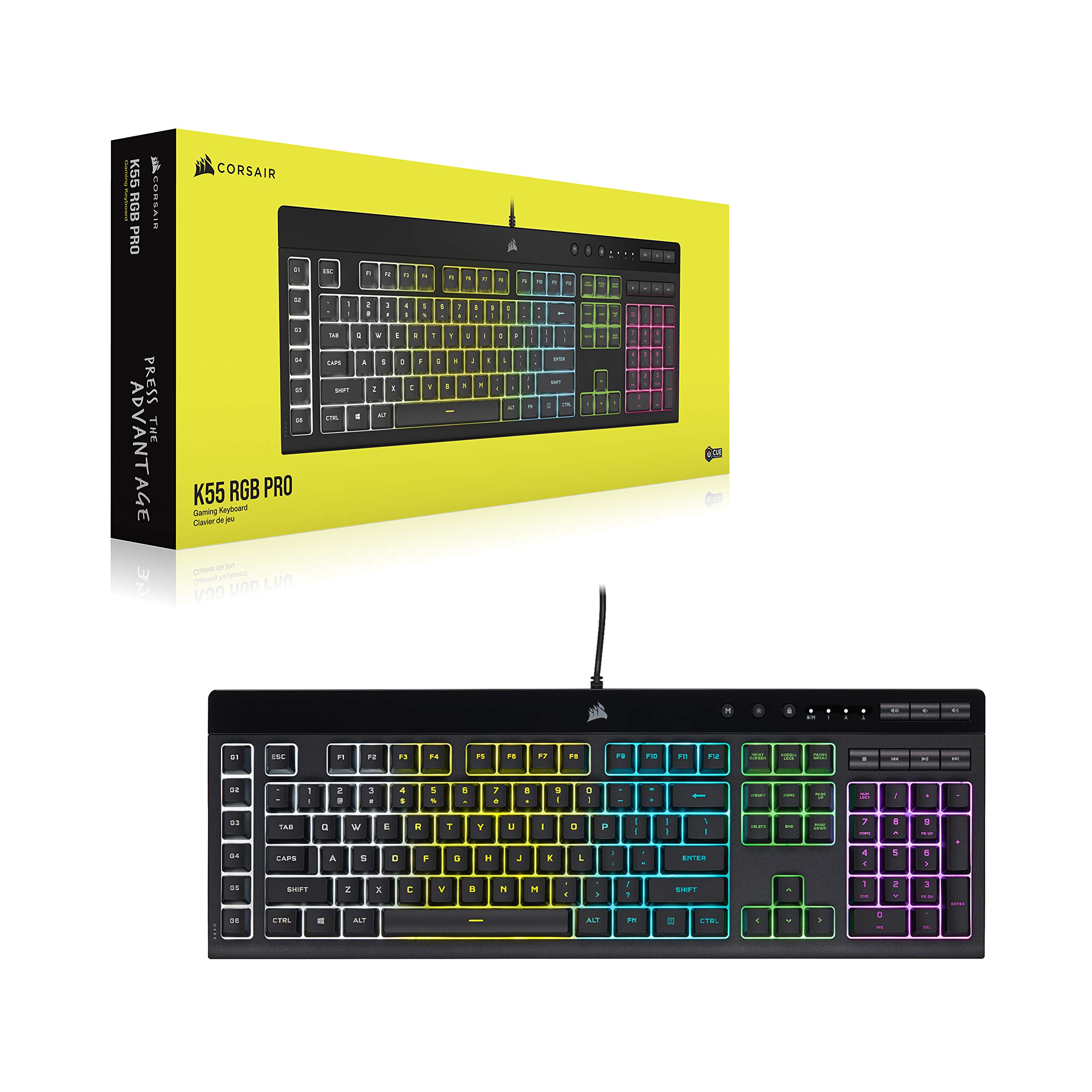 Corsair K55 RGB Pro Wired Dome Membrane Gaming Keyboard with Elgato Stream Deck Software Integration (Renewed)