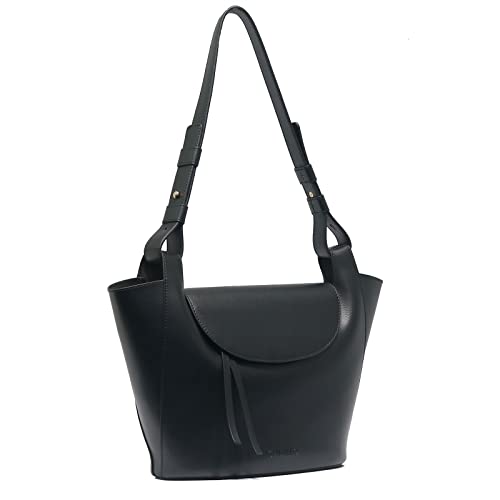 Chinllo Women Flip Tote Bag Fashion Leather Handbags Shoulder Bag with Adjustable Handle (Black)