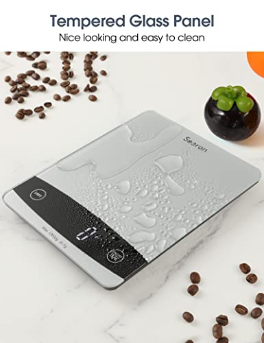 Searon Food Kitchen Scale Digital - Ounces and Grams Ml Lb,10Kg/22Lb Capacity for Weight Loss, Baking, Cooking, Keto and Meal Prep, Tempered Glass Panel - 7.9 X 6.3 X 0.6 Inches