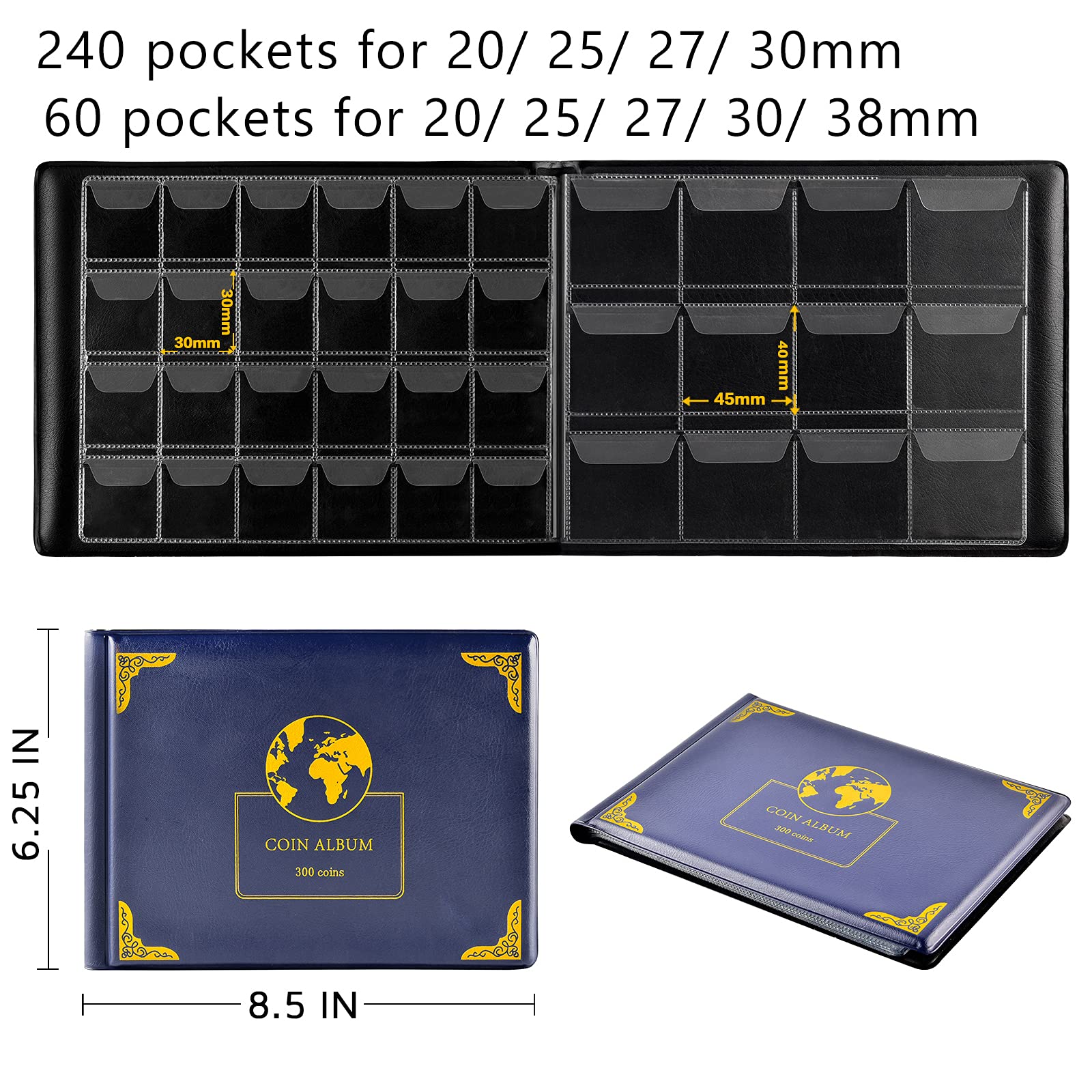 Coin Collection Supplies Holder Book for Collectors and 12 Sheets Money Binder Book Holder Page Protectors Bundle