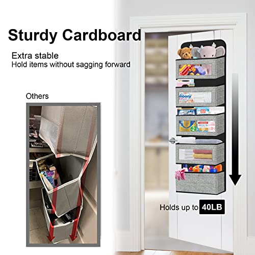JAYSDAYLY Over the Door Hanging Organizer Storage with 5 Large Pockets,Wall Mount Pantry Organizers with Clear Windows and 2 Metal Hooks for Toilet,Bathroom,Closet,Nursery,Diapers