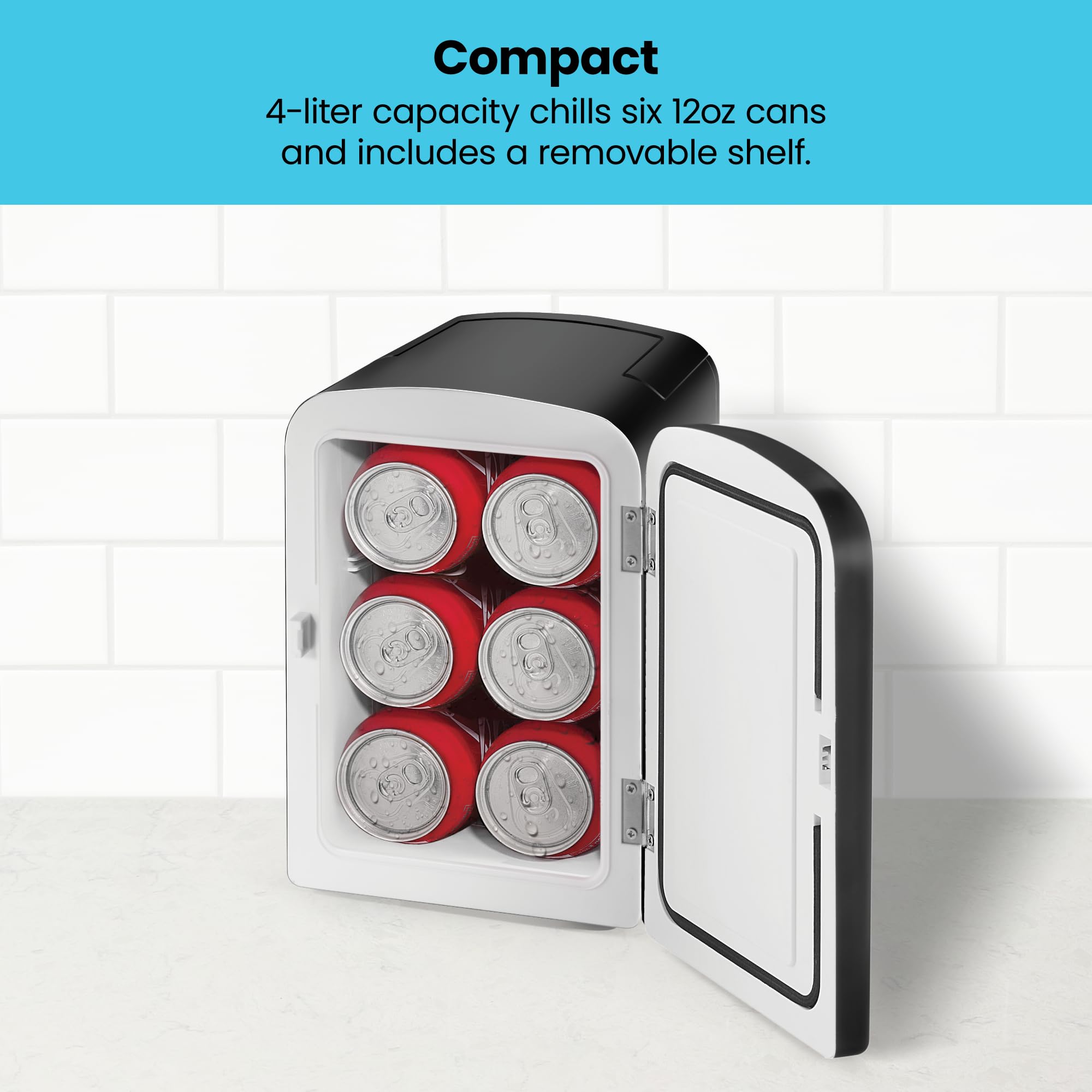 Iceman Mini Portable Board Personal Fridge, Cools & Heats, 4 Liter Capacity, Chills 6 12oz, 100% Freon-Free & Eco Friendly, Includes Plugs for Home Outlet & 12V Car Charger, 6 Cans, Black Dry Erase