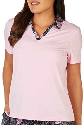 Coral Bay Golf Petite Solid Short Sleeve Golf Polo Large Petite Pink Multi