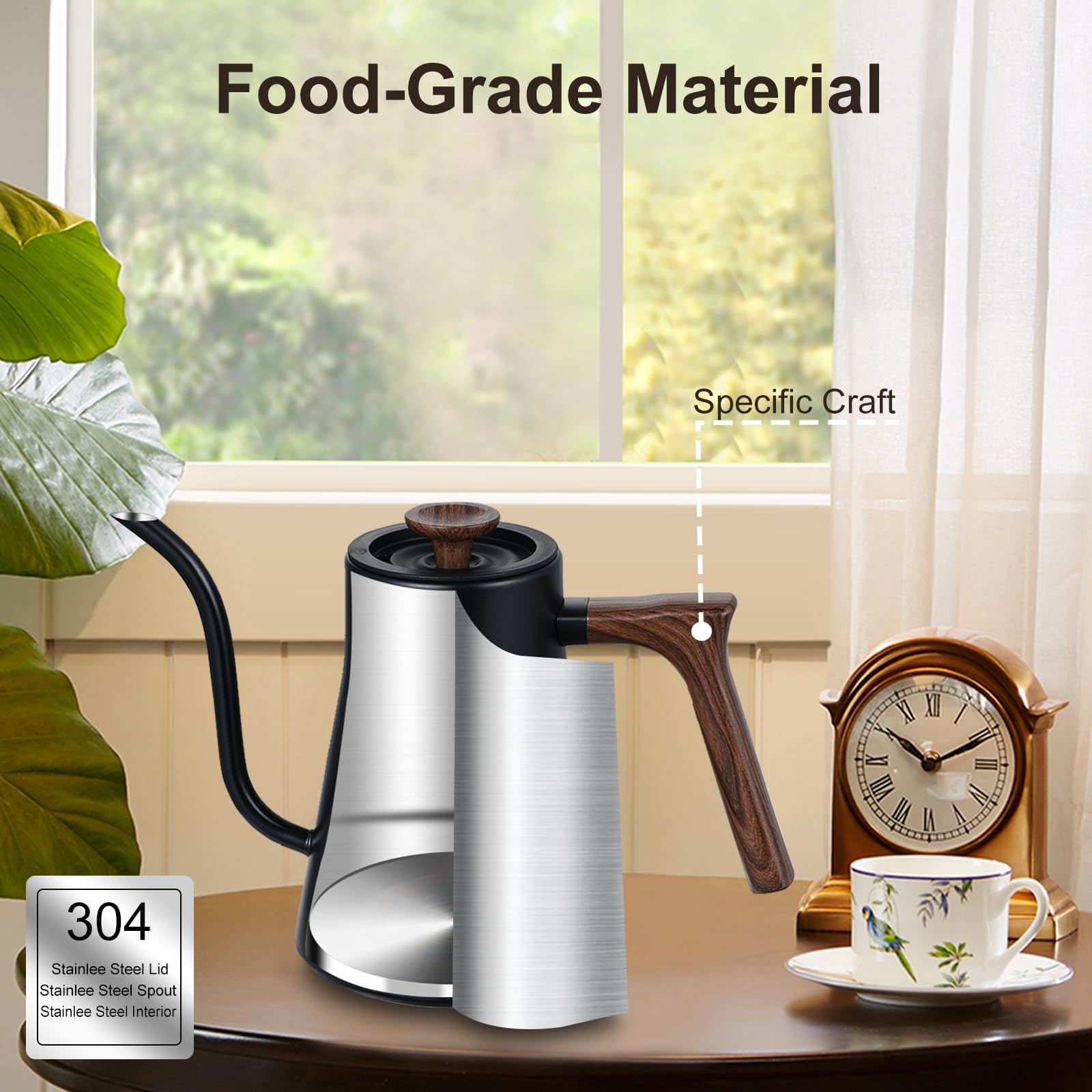 Gooseneck Electric Kettle - 1200W Quick Boil, Temp Control with 5 Presets & ±5℉ Adjustment, Accurate Pouring, 24oz Small Pour Over Coffee & Tea Kettle, 2H Auto Keep Warm, Stainless Steel, Black