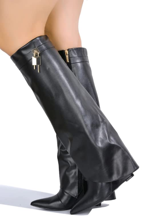 Cape Robbin Women's Pointed Toe Wedge Heel Knee High Boots Valeri (Black, us_footwear_size_system, adult, women, numeric, medium, numeric_8_point_5)