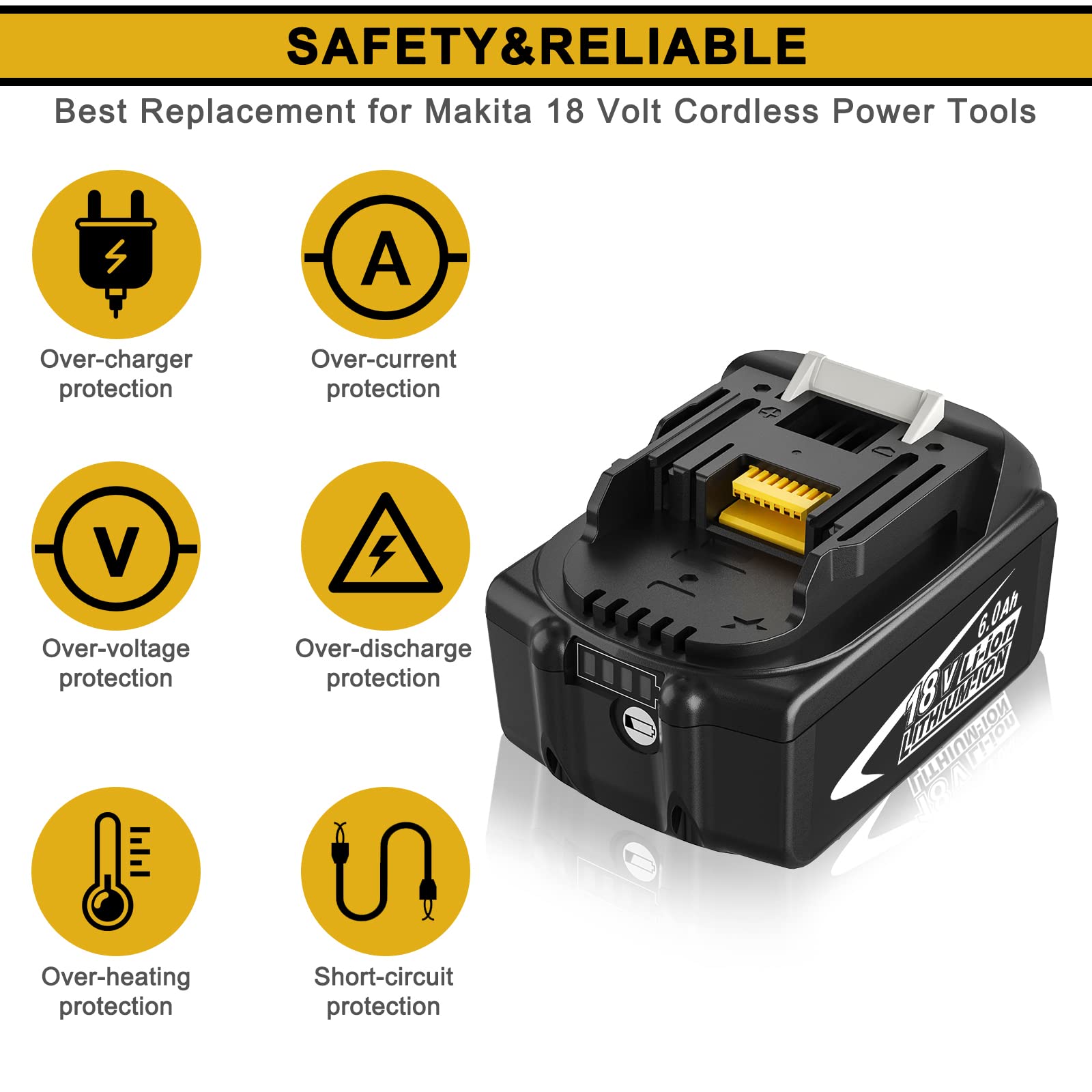 Boetpcr Upgraded to 6.0Ah BL1860B Replacement Battery Compatible with Makita 18V Battery Lithium Ion BL1860 BL1850 BL1850B BL1840 BL1840B BL1830 BL1830B BL1815 BL1815B LXT-400(Black)