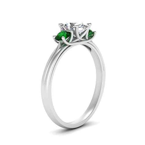 CustomizedGifts Classic Three Stone Ring sterling silver Created Emerald Oval shape Green color 3 Stone Engagement Rings prong Setting in Size 9 Special Gift for Women, Girls and Ladies