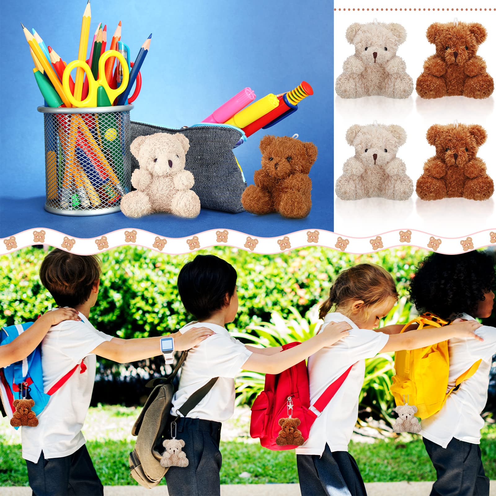 Chivao 36 Pcs Mini Stuffed Bears Bulk 4 Inch Small Plush Bear Animal Mini Bear Plush Toys Soft Tiny Bears for Christmas Birthday Wedding Party Favors Keychain Bag Charm(Apricot, Brown)