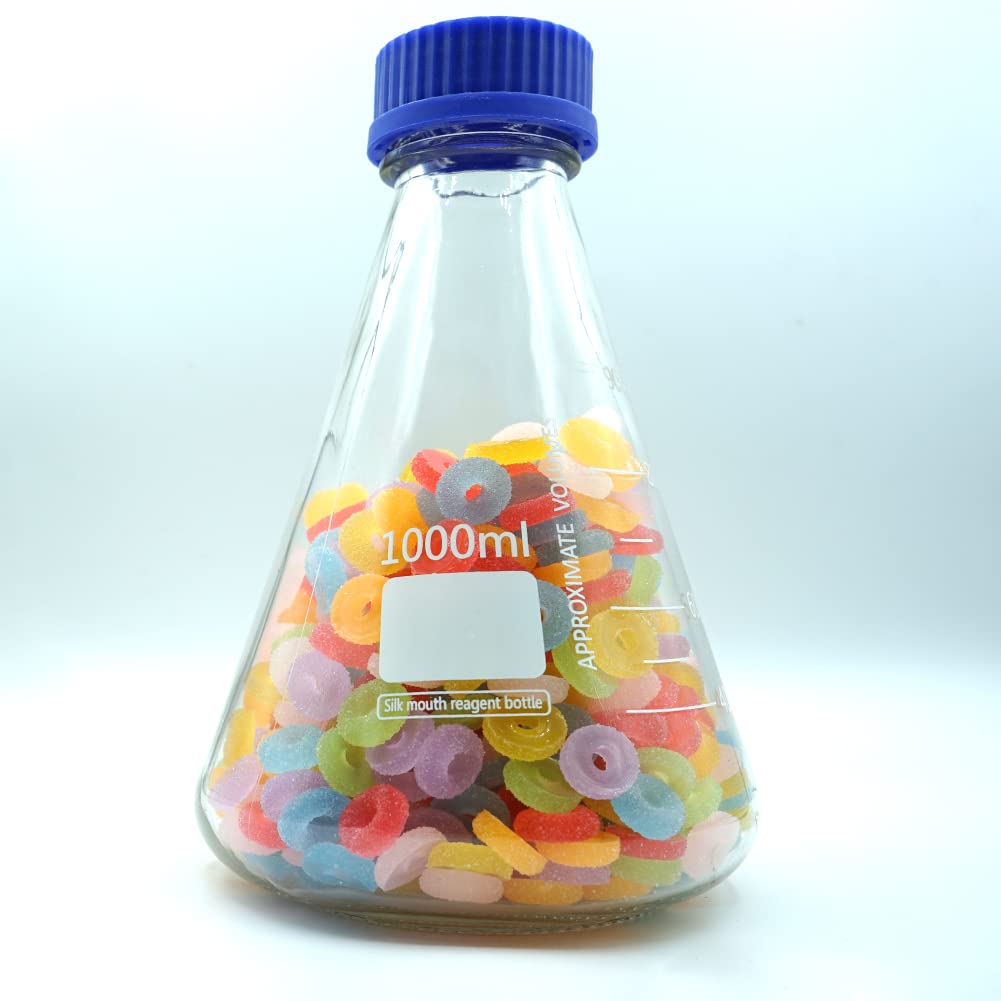 KINNOSE Thick Glass Conical Media Storage Bottles 250ml 500ml 1000ml with Blue Screw Cap Thick Graduated Borosilicate Glass Reagent Container