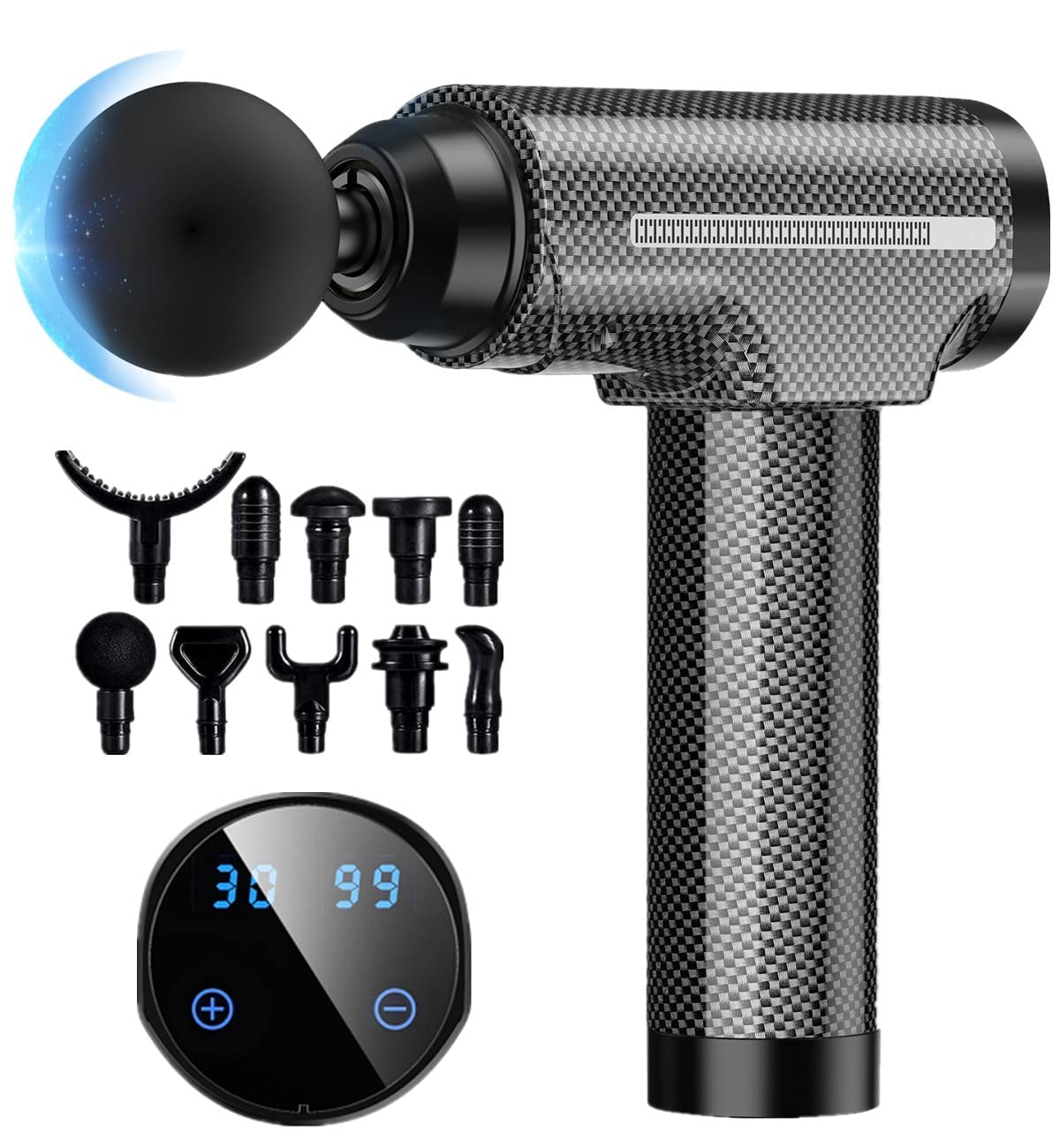 Cholas Massage Gun, Muscle Therapy Gun for Athletes, Deep Tissue Percussion Body Massager with 30 Adjustable Speeds, 10 Types of Heads, Handheld Neck Back Pain Relief