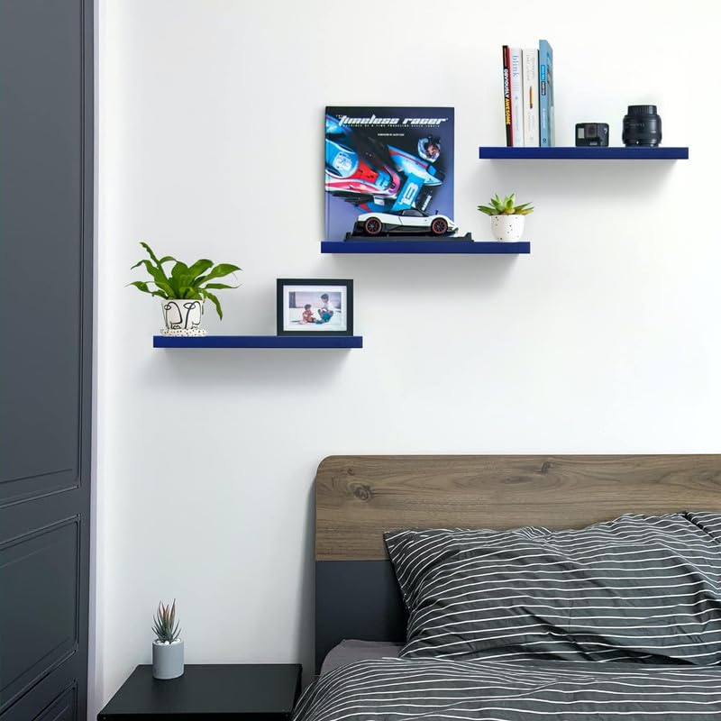 Generic Set of 3 Floating Shelves Wall Mounted Shelf, for Home Decor with 6"" Deep (Dark Blue, 15.7 inch)