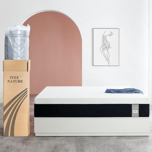 IYEE NATURE Queen Size Mattress, 12 Inch Cooling-Gel Memory Foam Mattress Bed in a Box, Supportive & Pressure Relief with Breathable Soft Fabric Cover, Medium Firm Feel,Black