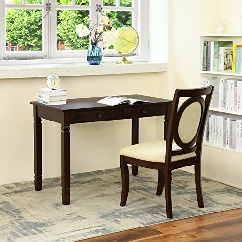 FurnitureR Antique Understated Writing Farmhouse Solid Wood, Signature 2 Drawers for Living Room Bedroom Home Office Board Desk, Brown