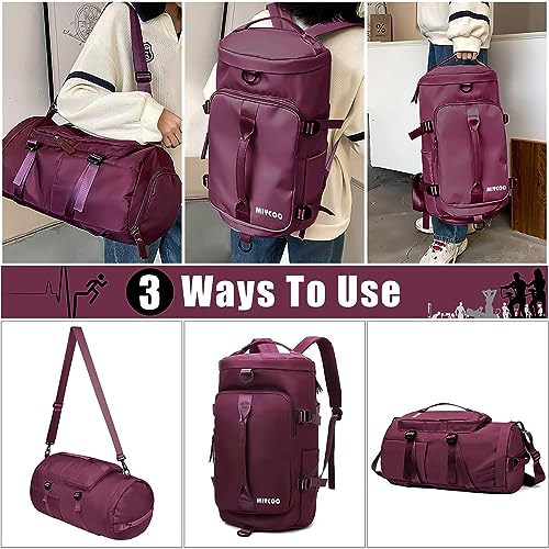 Gym Bag for Women and Men Sports Duffle Bag Travel Backpack Weekender Overnight Bag with Shoes Compartment Purple - MIYCOO