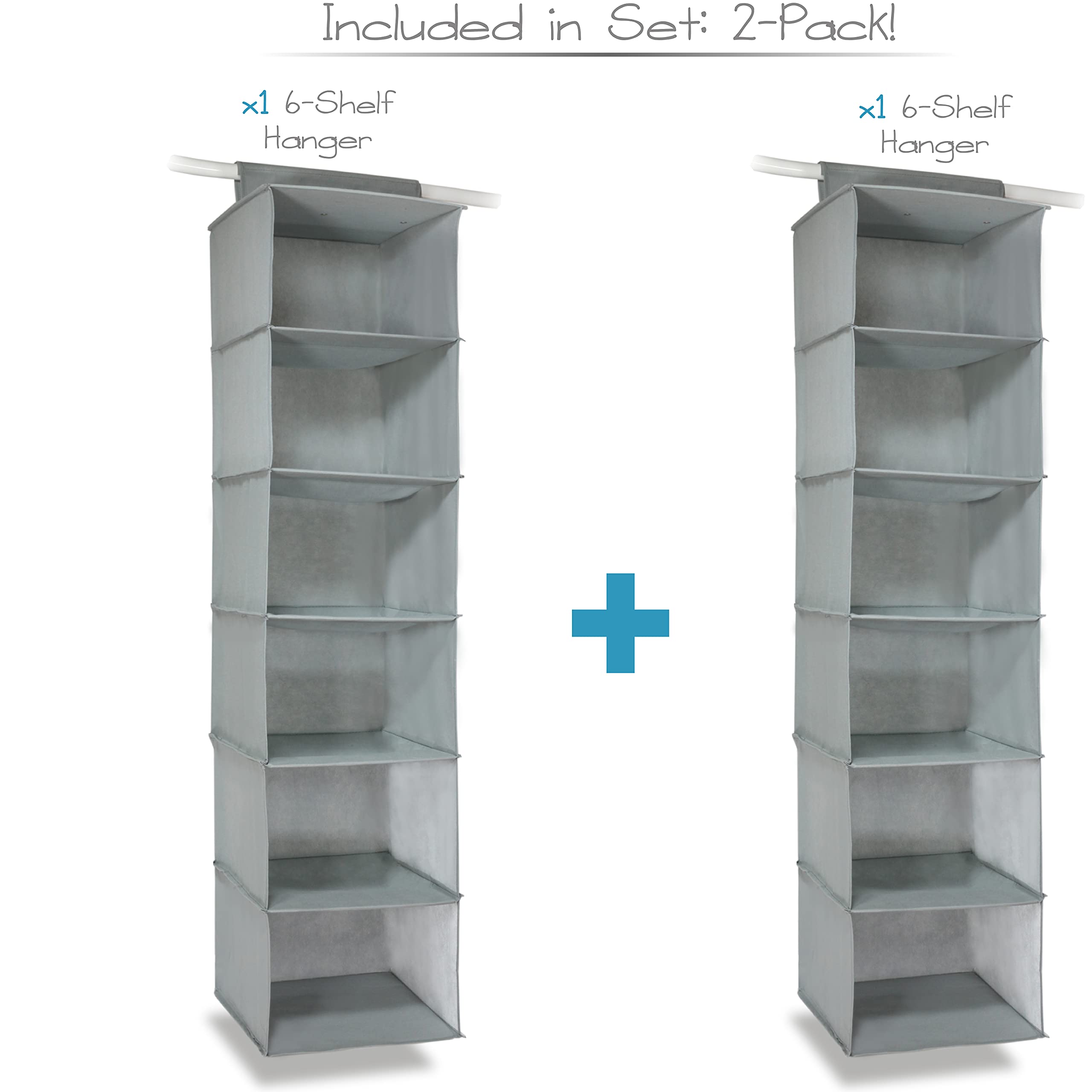 Mighty Tidy Home 12-Shelf Hanging Closet Storage 2-Pack Combo | Extra Thick and Sturdy | 2-Pack Combo, 12 Shelves Total | Space Saving Storage Holder for Wardrobe Closet (Grey)