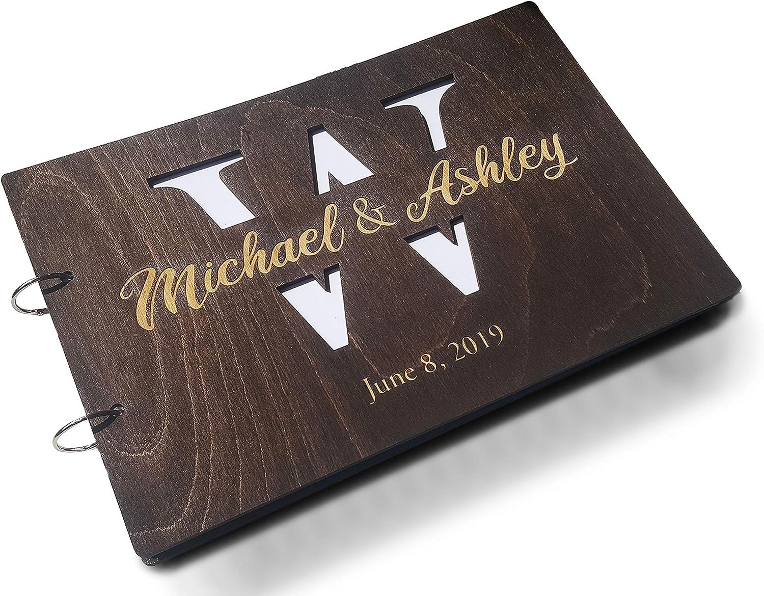 Just Customized Personalized Handmade Mr Mrs Wedding Guest Book for Bride and Groom Wood Alternative Custom Engraved Newlywed Marriage Album (Chocolate Walnut)