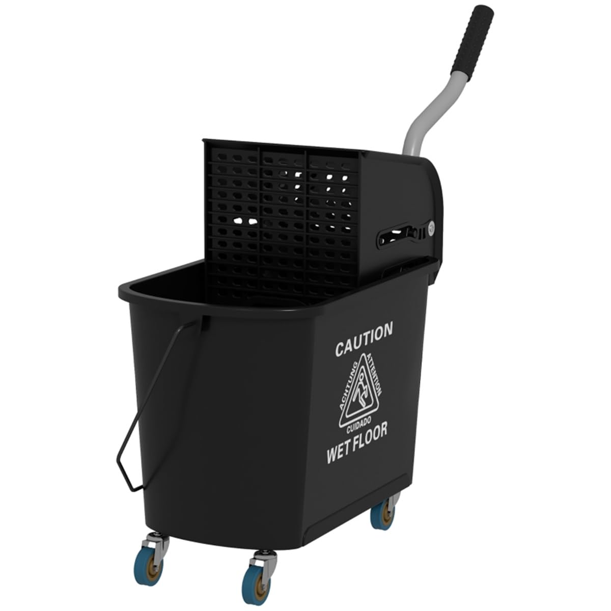 Commercial Mop Bucket with Wringer on Wheels, 21 quart Plastic Tandem Mopping Bucket Dirty Water Separator for Home Office Floor Cleaning