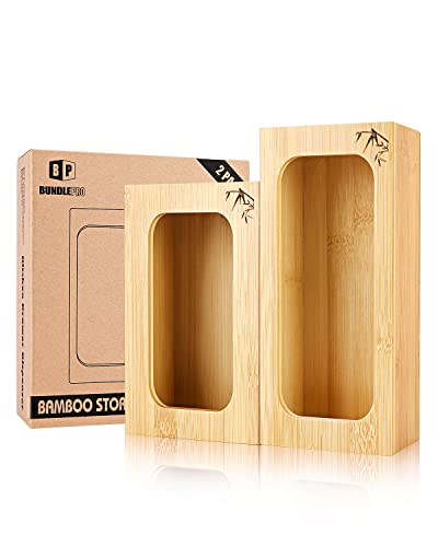 Set of 2 Ziplock Bag Storage Organizer, Bamboo Kitchen Food Bags Holder,Counter Drawer Dispenser for Gallon, Quart, Sandwich & Snack Variety Size Bag