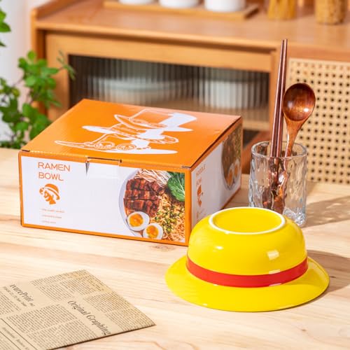 Feellawn Straw Hat Ramen Bowl With Chopsticks for Anime Fans(Ceramic)