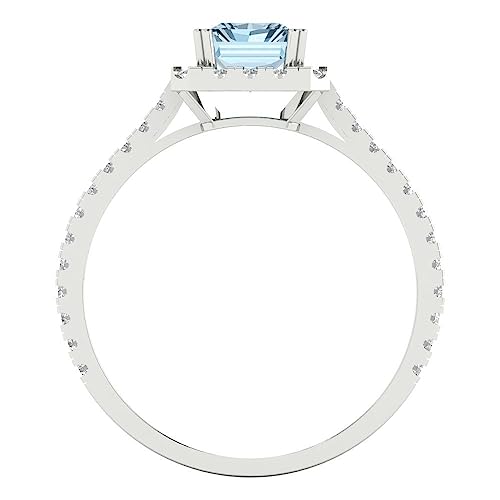 Clara Pucci 1.98 ct Emerald Cut Solitaire Halo Genuine Natural Aquamarine Engagement Promise Anniversary Bridal Ring 18K White Gold 3.5