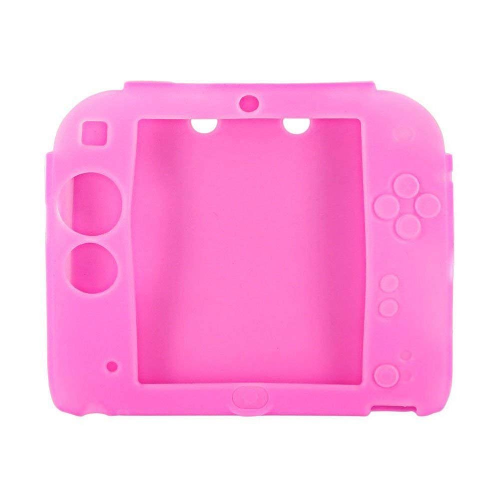 Protective Soft Silicone Rubber Gel Skin Case Cover for Nintendo 2DS (Black,Pink)