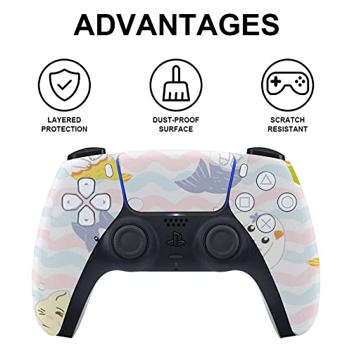 Cute Animal Mermaid Full Protective Skin Cover Design Wrap Decal Sticker Compatible with PS5 Disk Version Console and Controller