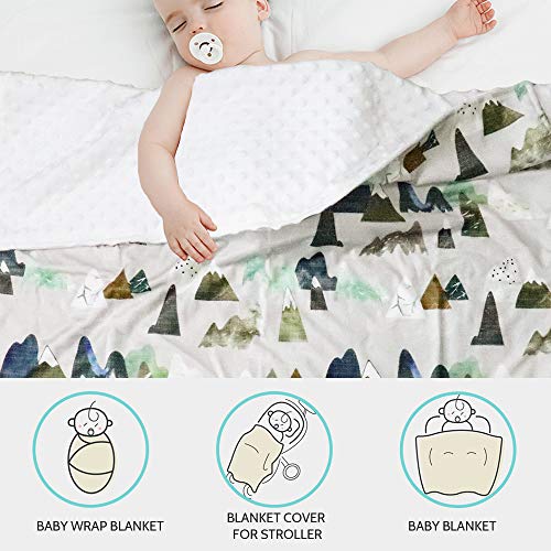 TANOFAR Baby Blankets & Diaper Organizer Stackers, 30 x 40 Inch Minky Blanket, 2pcs Baby Nursery Diaper Stacker, Mountains