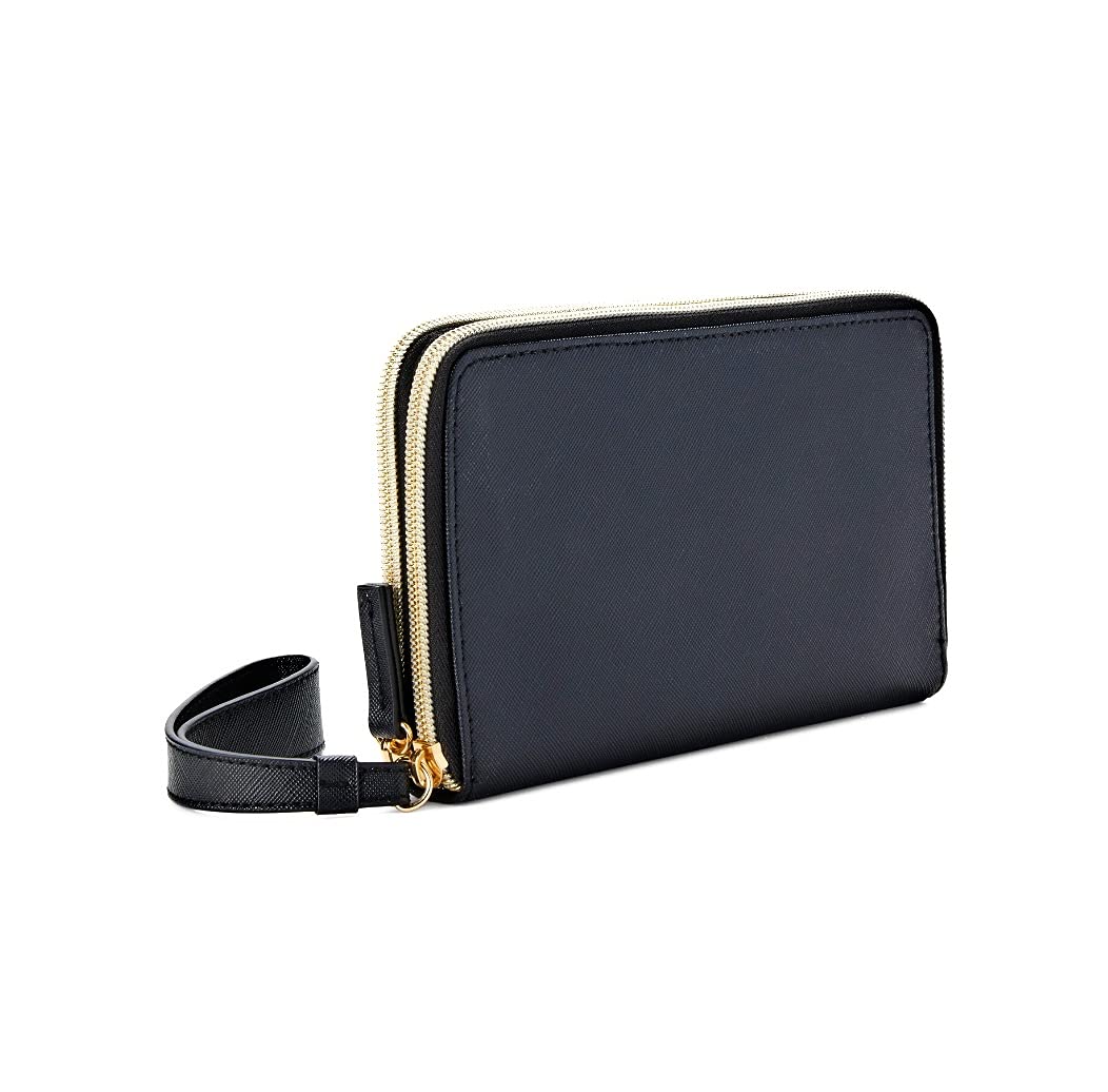 Time and Tru Double Zip Wristlet Wallet, Dimensions 7.5" W x 1.25" H x 5" D (Black)