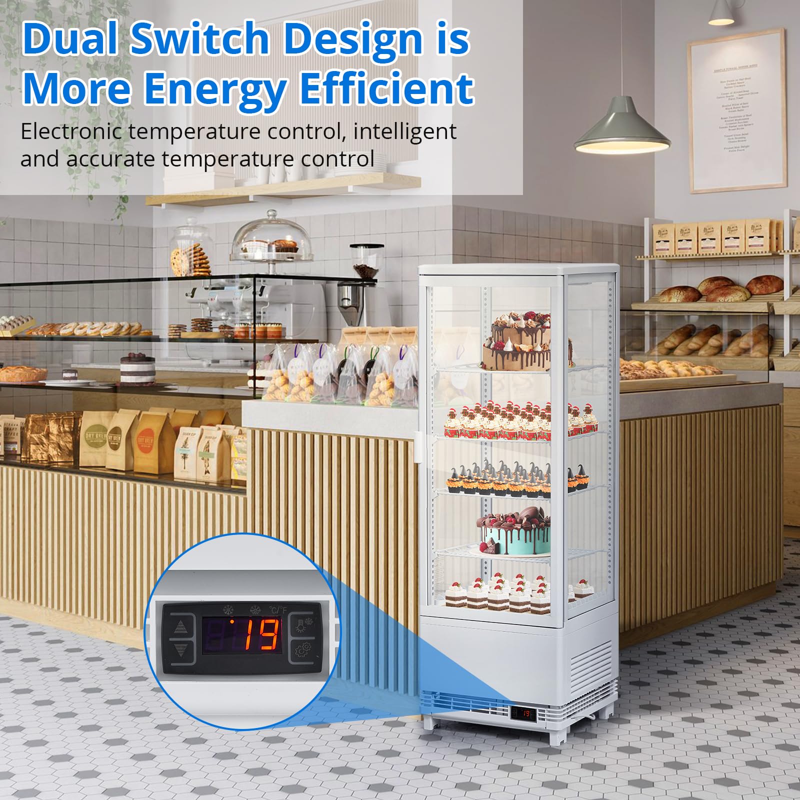 Commercial Refrigerator Display Case, 4.2 Cu.FT Single-Door Countertop Pastry Display Case with Interior LED Lighting, Double-Layered Glass, Commercial Refrigerator for Pastry Cake Restaurant