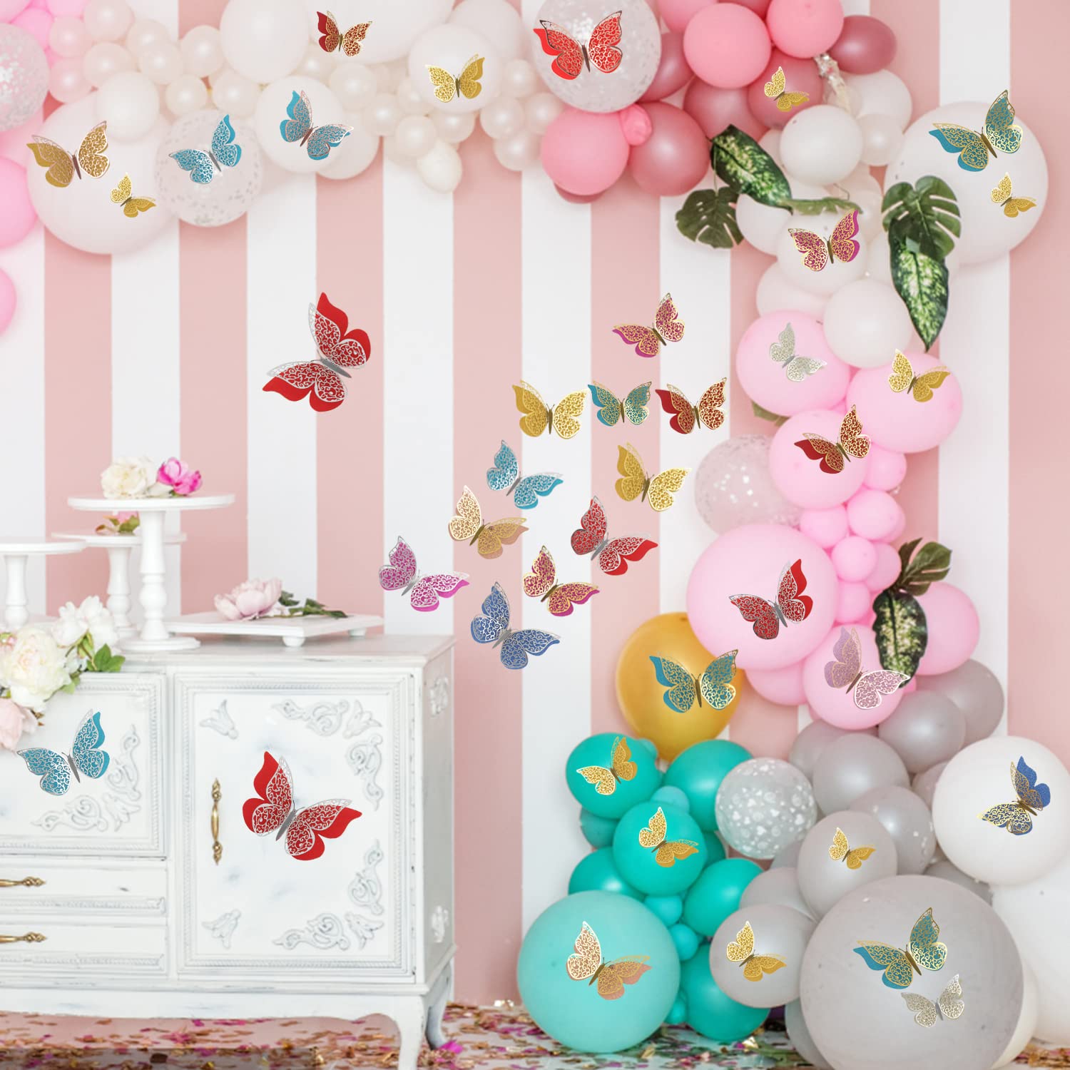 LOMIMOS 36Pcs 3D Gold Butterfly Wall Decor,3 Sizes,Wall Cake Sticker Decal for Party Room Classroom Wedding Gift DIY