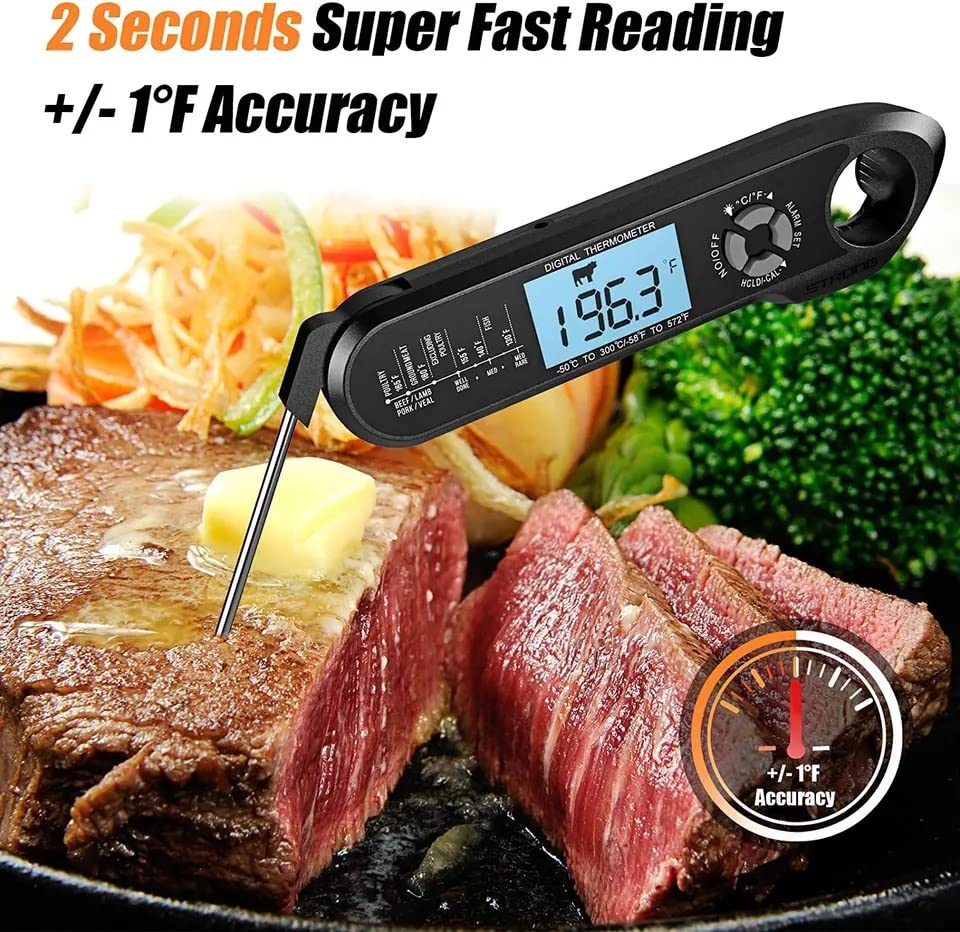 Digital Meat Thermometer, Dual Probe, Instant Read, Large Backlit Display, Thermometer for Cooking in The Kitchen or Grilling on The BBQ, with Magnet and Bottle Opener