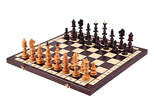 The Alcazar Chess Set an Unique Hand Crafted Wood Chess Pieces with a 5 inch King, 22.8 inch Wooden Chess Board that Folds for Chess Piece Storage