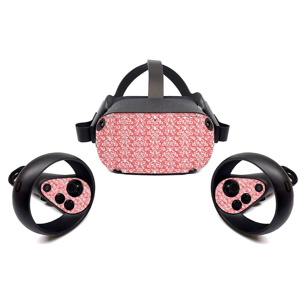 MightySkins Carbon Fiber Skin for Oculus Quest - Coral Damask | Protective, Durable Textured Carbon Fiber Finish | Easy to Apply, Remove, and Change Styles | Made in The USA