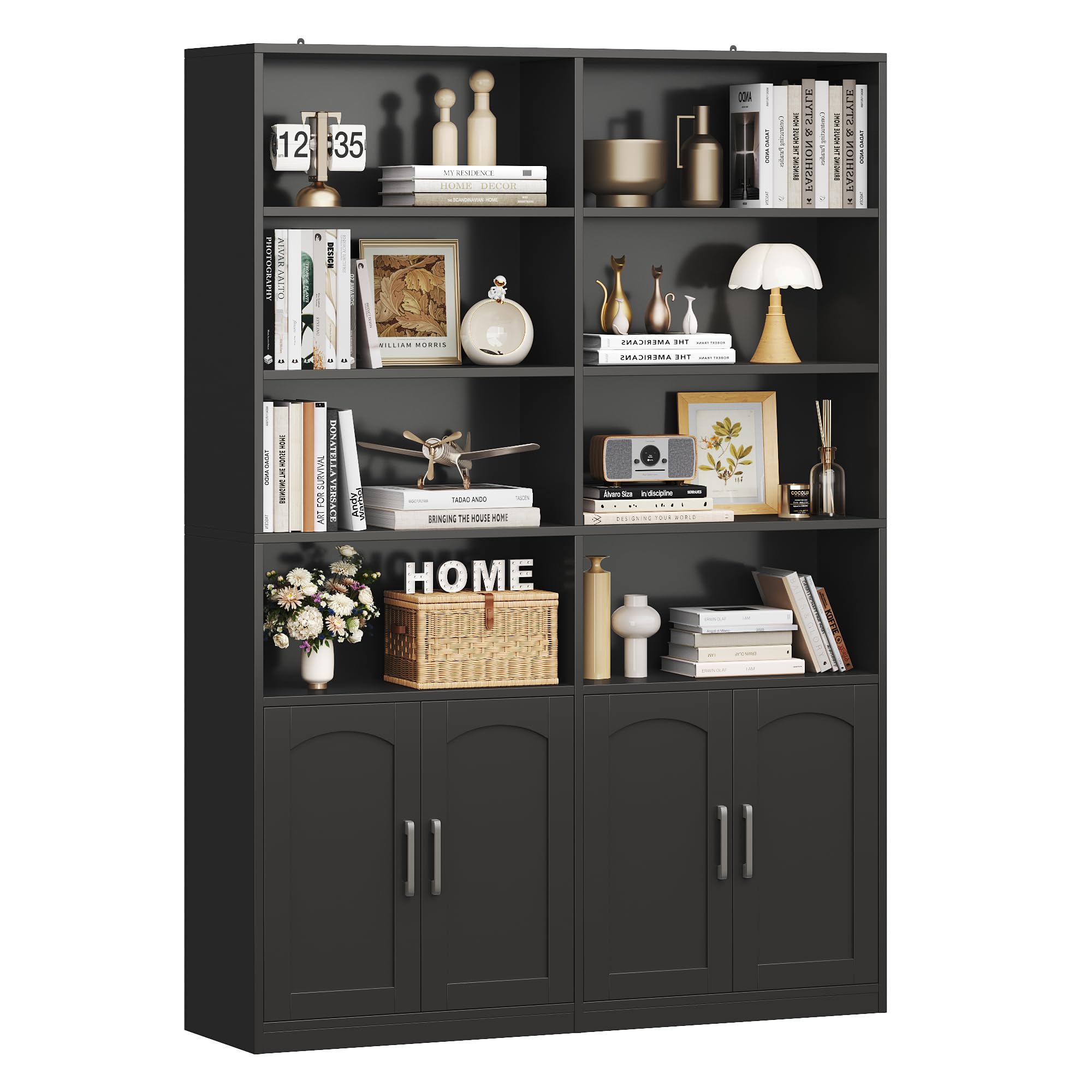 FACBOTALL Bookshelf and Bookcase with Doors, 6 Tier Double Wide Large Bookshelves, Open Display Shelves, 73'' Tall Bookcases for Home Office, Living Room, Library, Black