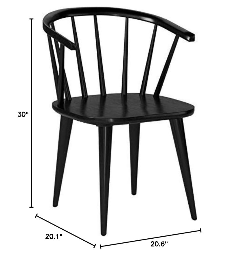 Target Marketing Systems Set of 2 Florence Dining Chairs with Low Windsor Spindle Back, Set of 2, Black