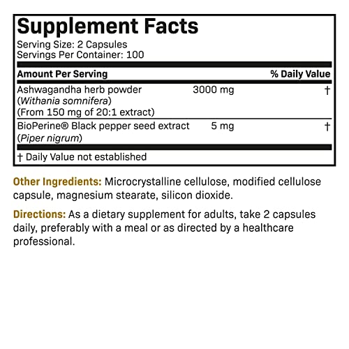 Futurebiotics Ashwagandha Capsules Extra Strength 3000mg - Stress Relief Formula, Natural Mood Support, Stress, Focus, and Energy Support Supplement, 200 Capsules