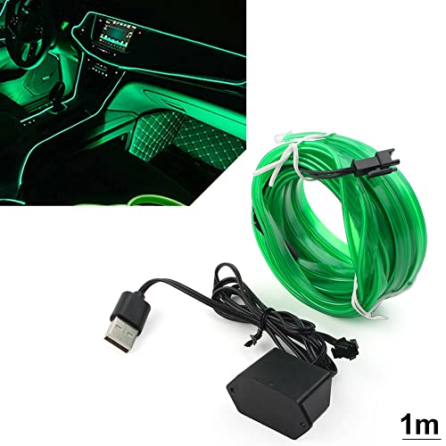 GZYF Interior Car LED Strip Lights, USB Ambient Lighting Kits, Interior Corridor Room Atmosphere Lights Decoration, 1M Neon Light with 6mm Sewing Edge for Trucks SUVs ATVs Garden, Green