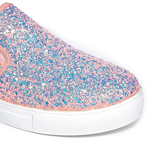 J. Adams Glimmer Sneakers for Women - Casual Glam Slip On Walking Shoes - Pink Glitter - 8