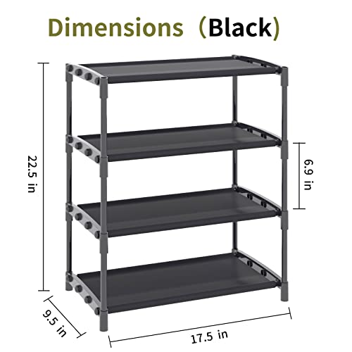 SHELAKET 4 Tiers Shoe Rack, Stackable Organizer for 8-10 Pairs, Non-Woven Fabric Expandable Shoe Shelf Storage Cabinet for Narrow Small Space(HG-Black)